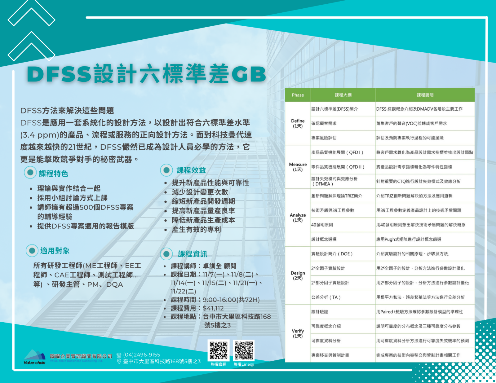 課程資訊-DFSS設計六標準差GB|聯曜企管